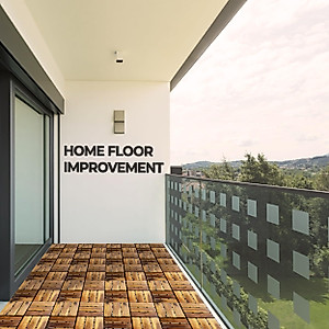 ASESVIDA Acacia Interlocking Deck Tiles - Premium 9 Pack Outdoor Flooring 12 Slats - Waterproof, Durable Wood Patio Tiles for Garden, Balcony, Backyard - Ring Joint Design (12 slats, Acacia, 9)