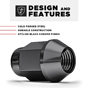 White Knight 1707SBK-20AM Black Chrome M12x1.50 Bulge Acorn Lug Nut, 20 Pack