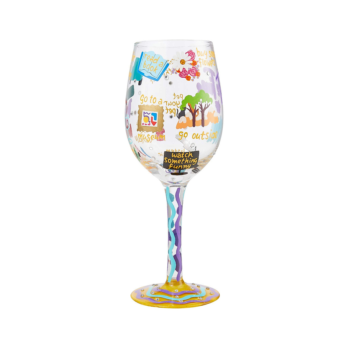 Enesco Designs by Lolita Take Time to Chill Artisan Hand-Painted Wine Glass, 1 Count (Pack of 1), Multicolor