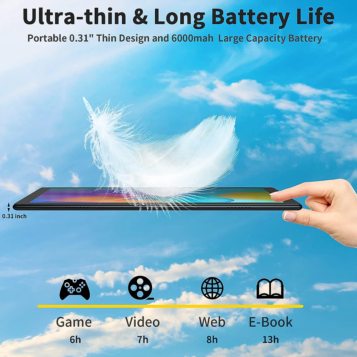 AAUB Tablet 10.1 inch Android Tablets 10 OS, Octa-Core Largest Tablet, HD Display, 32GB Big Storage Smart PC, 5MP+13MP Dual Cameras, 5G WiFi Bluetooth 5.0 GPS for Kids Seniors Tablet Computer