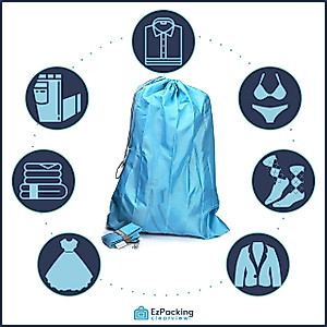 EzPacking Travel Laundry Bag with Drawstring/Foldable Compact Lightweight Small Travel Size for Suitcase / (22” X 16”) / Clean Dirty Clothes Wash Bag/Nylon Blue/Washable/For Women Men Kids Baby