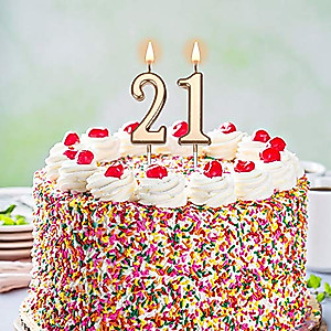 21st Birthday Candles Cake Number Candles Happy Birthday Cake Candles Topper Decoration for Birthday Wedding Anniversary Celebration Favor, Champagne Gold