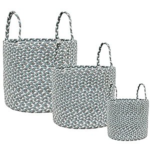 Super Area Rugs Farmhouse Plant Basket/Planter Multi Purpose Open Top Bin with Handles, Cotton Rope Basket, 8-inch, 10-inch and 12-inch Teal, White, Gray