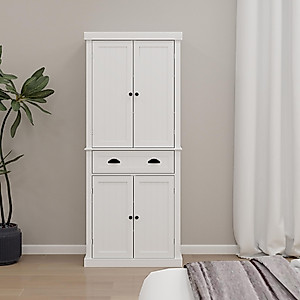 Locsear 71.65" Kitchen Pantry Cabinet, Traditional Freestanding Tall Storage Cabinet Cupboard with 4 Doors, 1 Drawer, and 4 Shelves, White