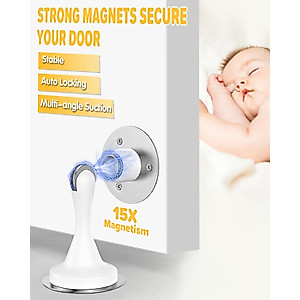 Door Stopper, 2 Pack Magnetic Door Stop White, Stainless Steel Door Catch, 3M Double-Sided Self Adhesive Tape, Door Holder Doorstop, No Drilling, Keep Your Door Open