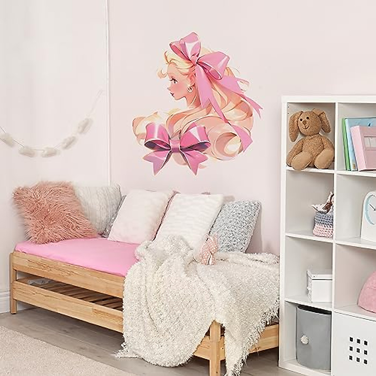 SONGQI Home Living Room Window Wall Bedroom Sticker DIY Decals Beautiful Girl with Pink Bow Doll Pattern Baby Nursery Removable Wall Decor