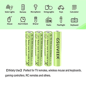 GSUIVEER Rechargeable Solar Light Batteries AAA NiMh 600mAh 1.2V for Outdoor Garden Lights (8 Pack)