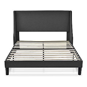 Allewie Full Size Bed Frame, Platform Bed Frame with Upholstered Headboard, Modern Deluxe Wingback, Wood Slat Support, Mattress Foundation, Dark Grey