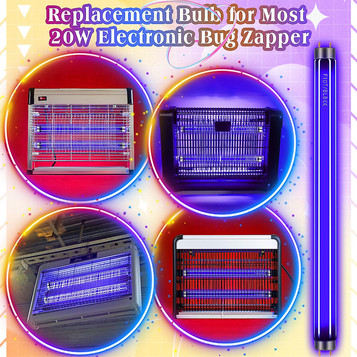 Qualirey 2 Pack Bug Zapper Replacement Bulbs, 13 Inch T8 10w Bug Zapper Bulb Black Bug Lights Mosquitos Bulb for 20w Electronic Bug Zapper Lamp Indoor Outdoor Home Office Kitchen Camping