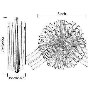 WILLBOND 10 Pieces Christmas Pull Bow 6 Inches Large Organza Bow Silver Pull Bows Christmas Wrapping Bows for Wedding Car Halloween Easter Decoration