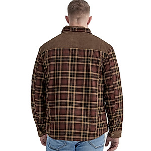 Flygo Men's Outdoor Casual Vintage Buck Fleece Sherpa Lined Flannel Camp Plaid Shirt Jacket(Coffee-M)