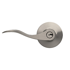Lock Scout Wave Lever with Round Trim Keyed Entry Door Handle, Satin Nickel Finish