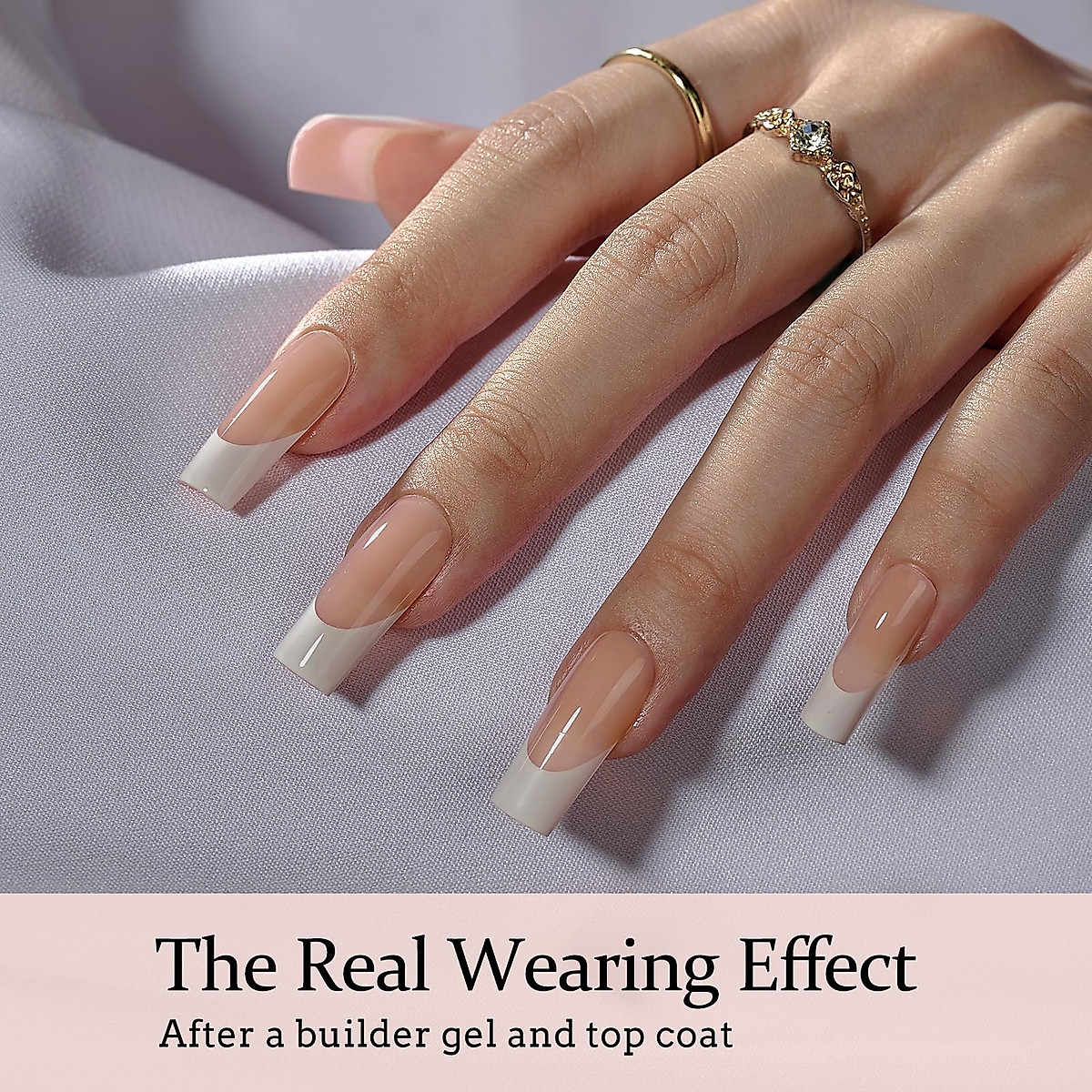 BTArtboxnails Soft Gel Nail Tips - 150pcs Long Square French Tip Press on Nails Nude Acrylic Nail Tips Kit Fake Nails Supplies Glue on Nails Extension Tips No Needed French Tip Nail Tool Stamper for Professional Use