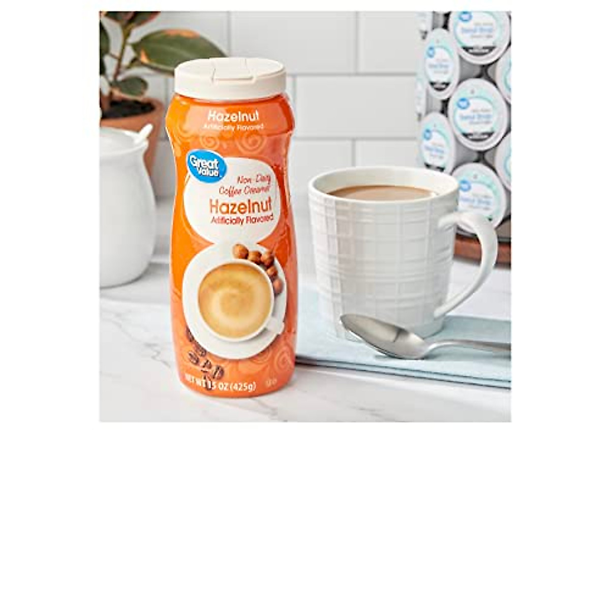 Great Value Coffee Creamer, Hazelnut Coffee Creamer Bundle. Includes Two (2) 15 fl oz bottle of Great Value Hazelnut Coffee Creamer and (1) Coffee Coaster With BVOJ SALES Logo Included In Every Order (Hazelnut)