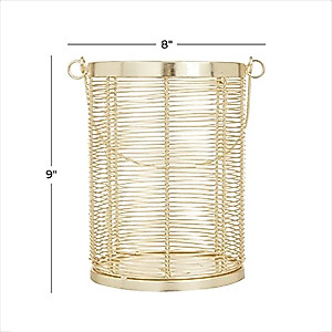 Deco 79 Metal Pillar Candle Lantern with Thin Metal Handle, 8" x 6" x 9", Gold