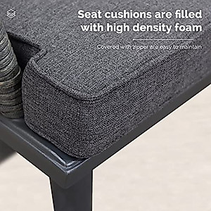 PURPLE LEAF 9 Pieces Patio Dining Sets All-Weather Wicker Outdoor Patio Furniture with Table All Aluminum Frame for Lawn Garden Backyard Deck Outdoor Dining Sets with Cushions and Pillows, Grey