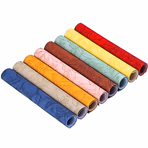 Ramya 8Pcs Embossed Faux Leather Sheet with Flower Leaf Embossed Textured 7.8"X11.8"(20cm X 30cm),Very Suitable for Making DIY Bow,Leather Earrings Sewing Crafts Projects (Embossing Series)