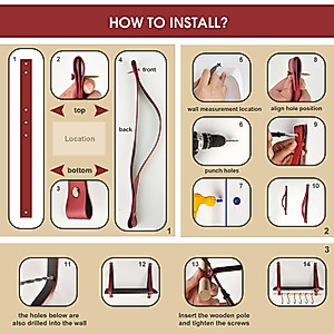 AccEncyc Set of 2 Wall Mounted Shelves Wood Floating Shelves with PU Leather Straps Multifunctional Wood Storage Shelves for Kitchen, Living Room, Bedroom, Study