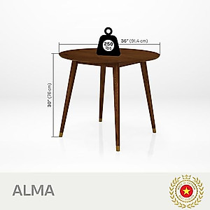 Acacia Alma Solid Wood Dining Table/Kitchen Table Round Dining Table for 4 / Dining Room Table, Patio Table, End Table, Coffee Table, Work Desk, Natural Wood Dining Table Round Kitchen Table, Walnut
