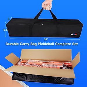 GSE Games & Sports Expert Portable Pickleball Net Set for Driveway with 22FT Regulation Size Net, 4 Paddles, 6 Outdoor Pickleballs, and Carrying Bag, Weather Resistant Metal Frame (Orange)