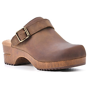 WHITE MOUNTAIN Shoes Being Leather Footbeds Clog, Brown/Leather, 7 M