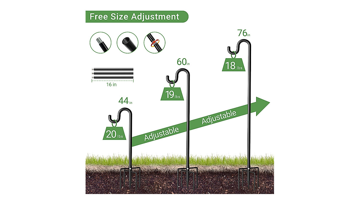 76" Shepherds Hook for Garden & Outdoor Decor | Heavy Duty & Adjustable