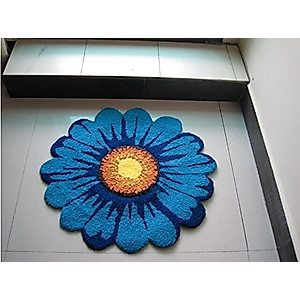 Judy Dre am Blue FFlowers Shape Area Rugs Hand Woven Round Sunflowers Runner Rug for Bedroom,Living Room,Kitchen,Bathroom,Bedside Floor Mat Non-Slip Floral Farmhouse Absorbent Doormat 25.6" X 25.6"