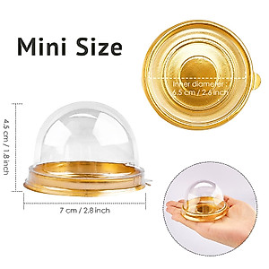 50 Pack Mini Bundt Cake Containers Clear Plastic Cupcake Box with Dome Lids for Chocolate Covered Cookies, Muffin, Cheesecake, Mooncake and Other Mini Desserts (Gold Base)