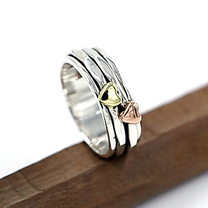 Heart Spinner Ring 925 Sterling Silver Rings For Women Meditation Thumb Fidget Wide Band Anxiety Handmade Jewelry Gift Birthday (10) (JRP-14)