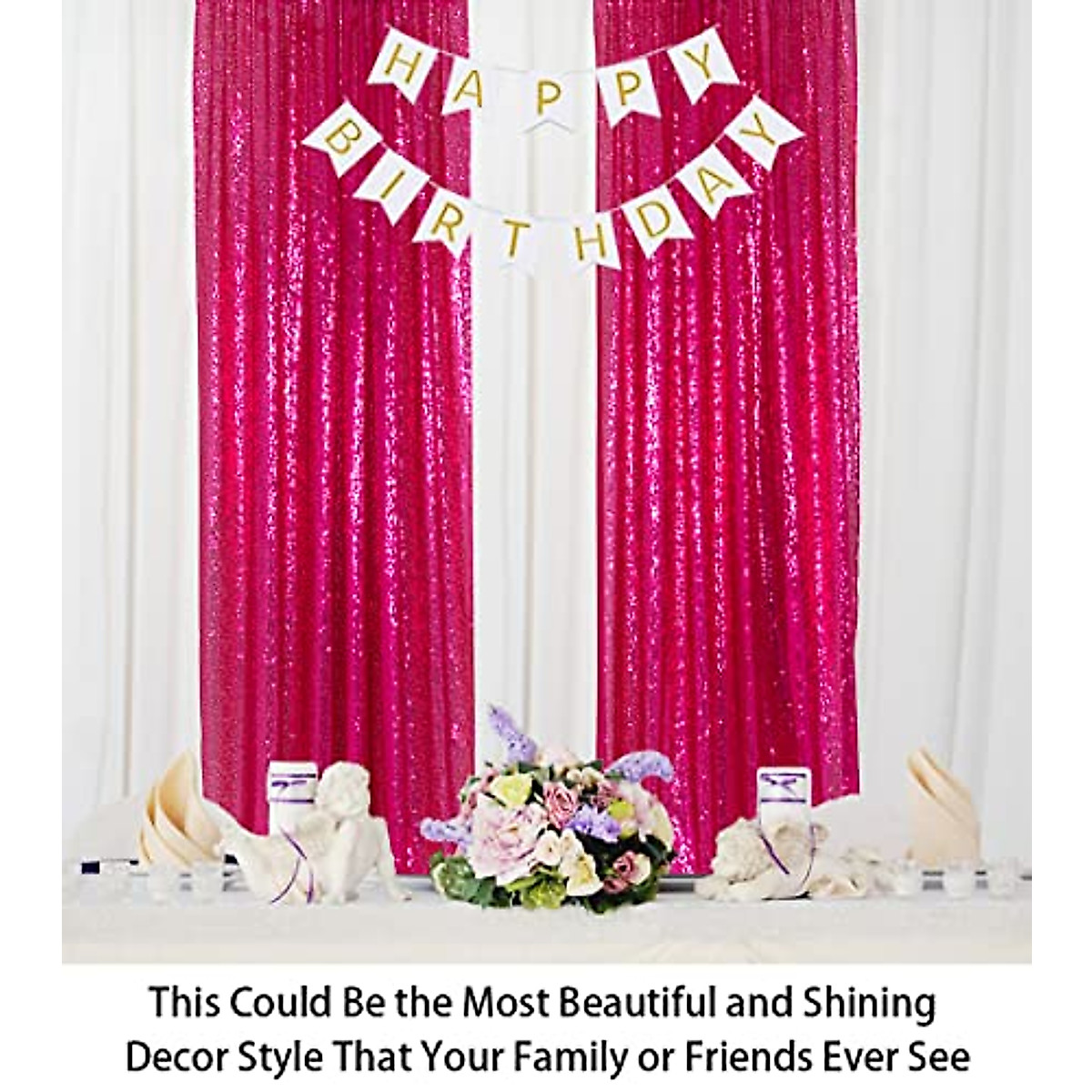 Fuchsia 2FTx7FT 1PC Photo Booth Wedding Props-Sequin Fabric Backdrops Sweets for Weddings Party Curtains Decorations-60x215CM 1 Panel Hot Pink Curtain