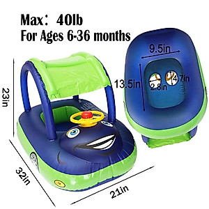 QIAONIUNIU Baby Pool Float with Canopy Summer Steering Wheel Sunshade Swim Ring Car Inflatable Toys Infants Float Seat Boat for Kids Toddlers