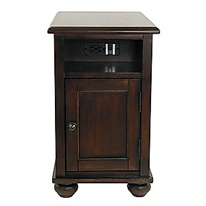 Signature Design by Ashley Barilanni Traditional Chair Side End Table with 1 Storage Cubby, 2 Fixed Shelves, 2 USB Ports & Outlets, Dark Brown