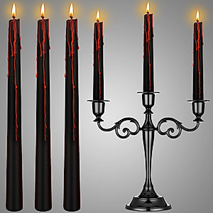 Teenyyou 6 Pcs Vampire Tears Black Candles with Matte Black Tapered Candle Holder Bleeding Taper Candles Gothic Decoration Halloween Candles Tears Taper Candles 10 In Black Taper Candles for Halloween