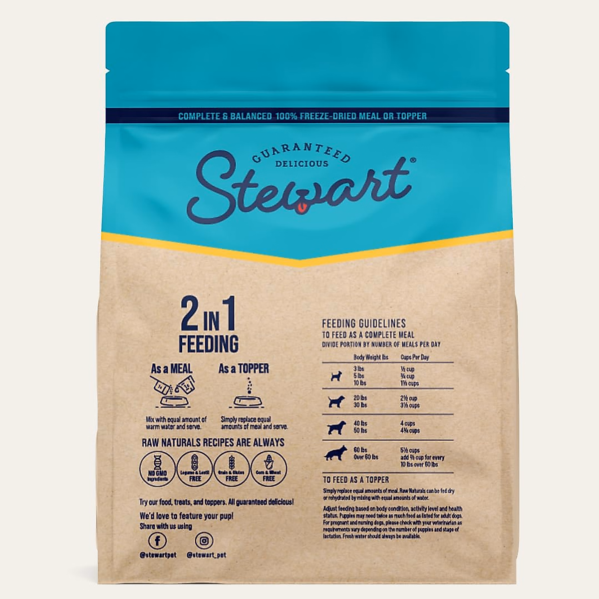 Bundle of Stewart Single Ingredient Freeze Dried Dog Treats, Beef Liver, 21 Ounce Resealable Tub + Stewart Raw Naturals Freeze Dried Dog Food, Chicken & Vegetables Recipe, 8 Ounce Bag