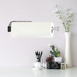 Paper Towel Holder Under Cabinet Brushed Nickel Wall Mount Paper Towel Holder with Damping Single Hand Operable, Under Counter Paper Towel Racks with Self-Adhesive and Screw for Kitchen Bathroom