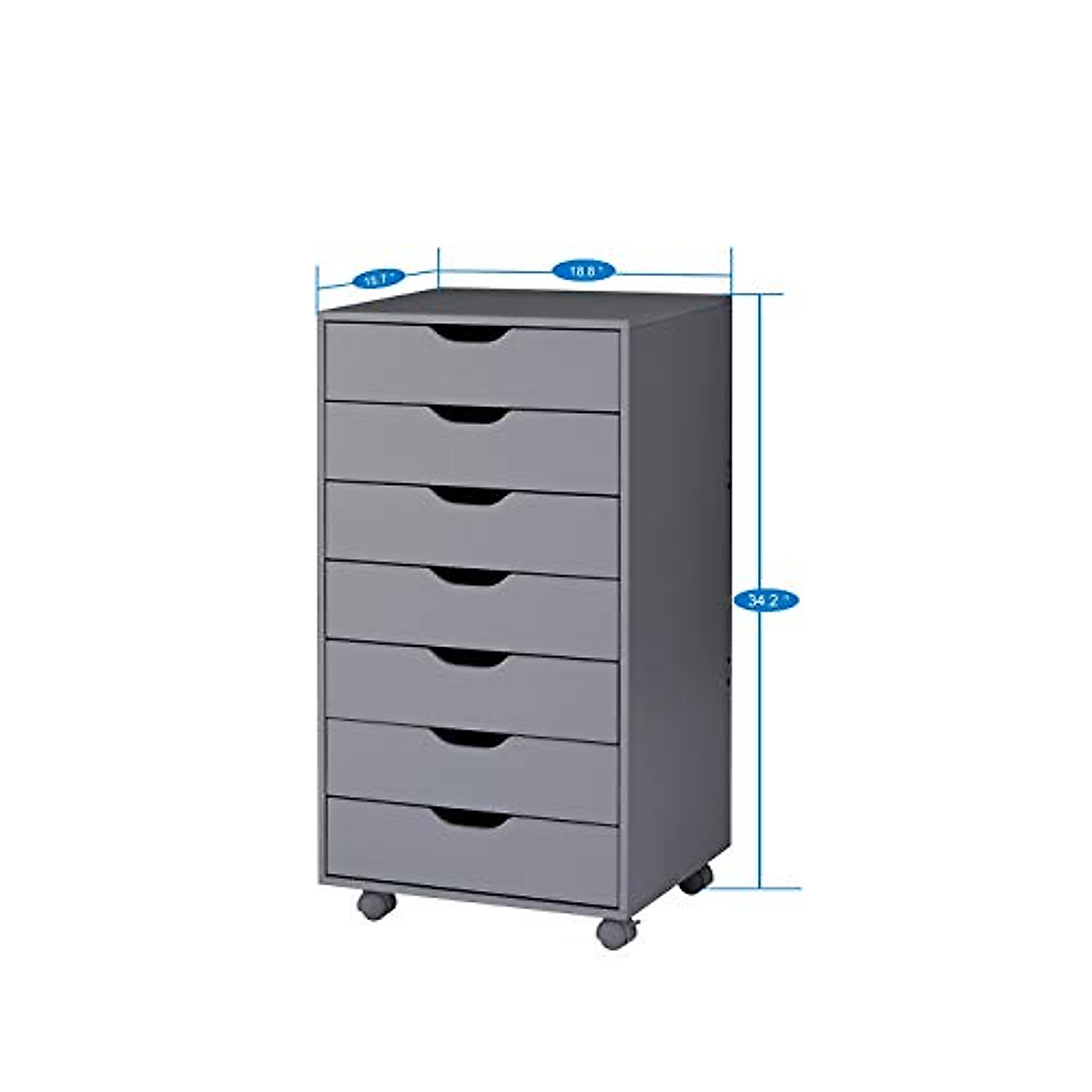 Debbie 7-Drawer Office Storage File Cabinet on Wheels, Mobile Under Desk Filing Drawer Unit, Craft Storage Organization for Home, Office by Naomi Home - Gray