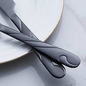 Seeshine Black Dinner Knife Set, 9.2-inch Stainless Steel Shiny Black Dinner Table Knife Silverware, Set of 6