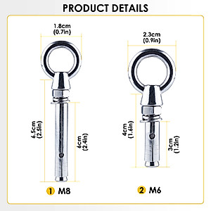 5 PCS M8 Expansion Eyebolt Bolt, Heavy Duty 304 Stainless Steel Eye Ring Screw Fastener for Wall Concrete Brick Anchor