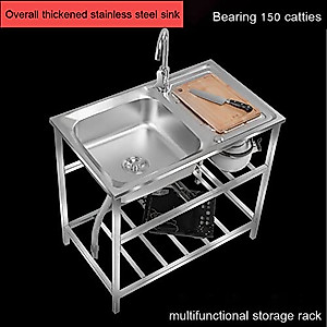 Commercial restaurant sink, stainless steel outdoor sink, freestanding utility sink with faucet and double shelf for bar, restaurant, kitchen, hotel, home, workshop, sink (Size : 75 * 40cm/30 * 16in)