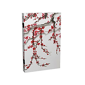 Red Lantern 2 ft. Short Double Sided Plum Blossom Canvas Folding Screen 3 Panel Freestanding Partition and Separator for Modern and Contemporary Bedroom, Home Office, Studio, Dorm, Apartment