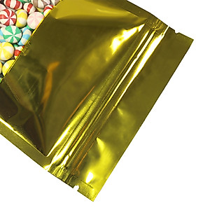 Pack of 100 Shiny Glossy Color w/Clear Window Stand-Up Heat Sealable Zip Top Bags (Shiny Gold w/Window, 10x15cm (4x6"))