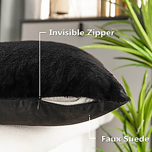 Home Brilliant Rectangle Throw Pillow Cover Faux Fur Suede Accent Decorative Spring Decorations Throw Pillows Oblong Cushion Cover for Bed, 12x20 Inch, Black