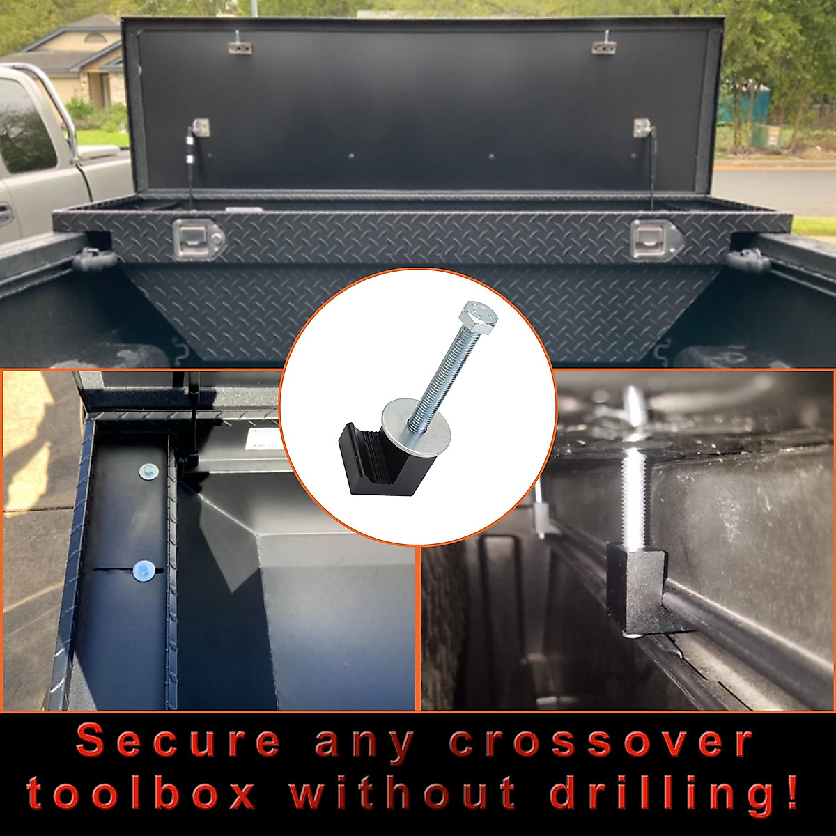 Upgraded Truck Tool Box Mounting Kit Comes With Fastening Nuts - Aluminum Pickup Truck Bed Toolbox Mounting Kit - Universal Black Truck Tool Box Tie Downs Accessories - J-Hooks Crossover Fixed Kit