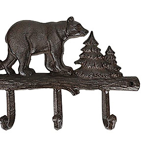 Ebros Gift Cast Iron 11.75" Long Rustic Forest Black Bear Strolling by Pine Trees Forest 4-Pegs Wall Hook Western Bears Hunting Cabin Lodge Country for Coat Hat Clothing Leash Keys (1)