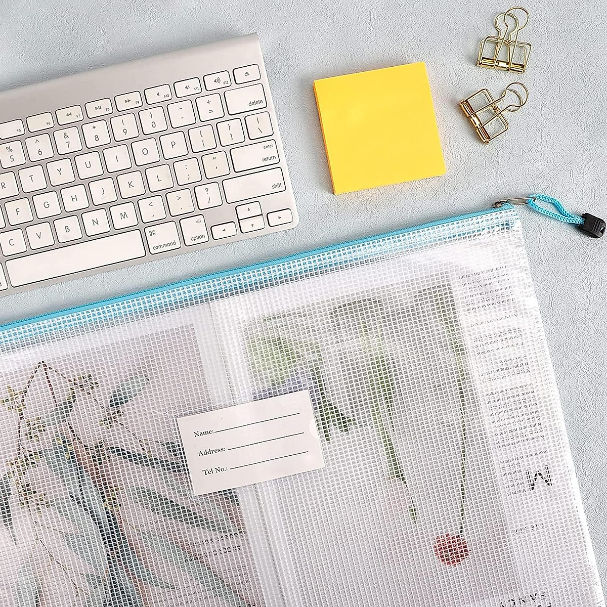 EOOUT 24pcs Mesh Zipper Pouch, Zipper Bags, Document Bag with Label Pocket, Plastic Zip File Folders, 16.9x12 in A3 Size, Puzzle Bags for Organizing, for Board Game School Office Supplies Home Storage