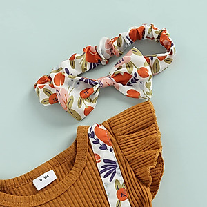 Frietlebird Newborn Baby Girl Clothes Floral Romper Ruffle Sleeve Onesie Dress with Headband Spring Summer Outfit (B-Purple,0-3 Months)