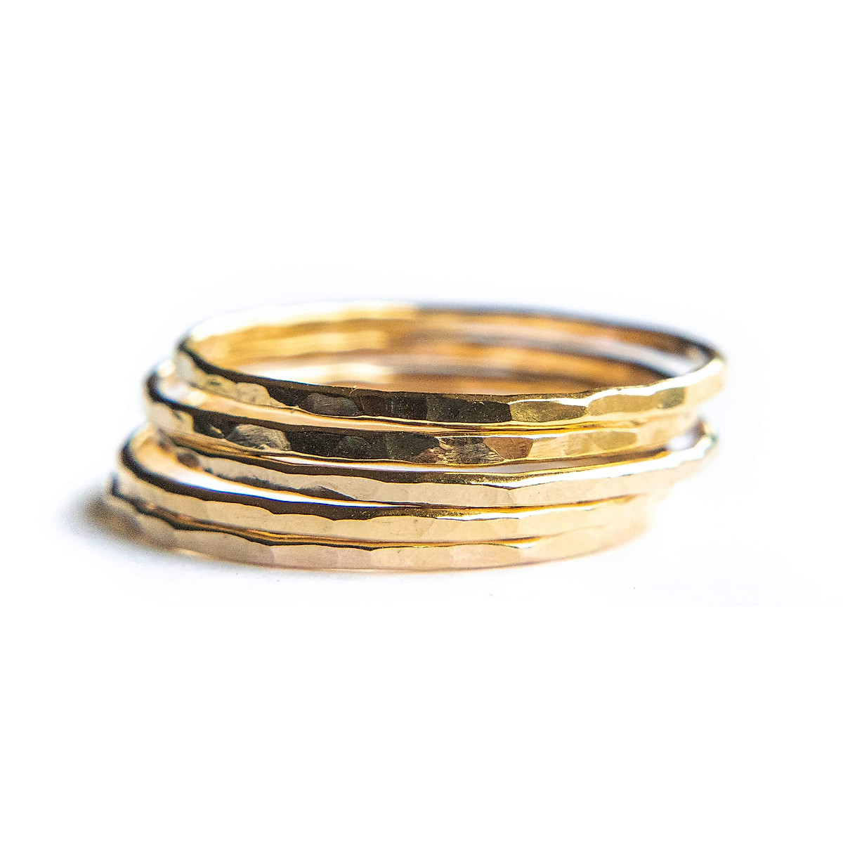 Hammered Gold Ring, Gold Stacking Rings, Minimalist Rings, Skinny Rings for Women (7, Gold Fill)