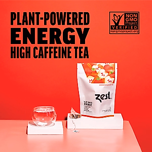 Zest 150mg High Caffeine Energy Leaf Blend - Cinnamon Apple Black Tea - 20 Pack Bag - All Natural Strong Flavored Healthy Coffee Alternative Highly Caffeinated Substitute - Perfect for Keto Diet