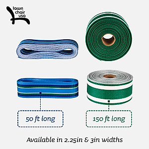 Lawn Chair USA Chair Replacement Lawn Chair Webbing - Webbing for Lawn Chairs. UV-Resistant Straps Made with Durable Polypropylene. Chair Webbing Kit (3" x 50', Sea Island Blue)