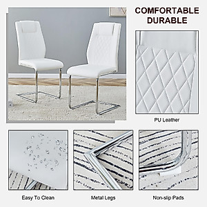 Ginxesh 63‘’ Glass Dining Table Set for 4-6,7 Dining Table Set,Rectangular Tempered Glass Top Kitchen Table and 6 Faux Leather High Back Upholstered Dining Chairs (White, 6 Chairs)